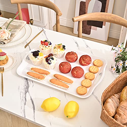 Blue Boat 16.5" x 11.5" Rectangular Serving Trays Set of 2 White,Light Weight Easy to Clean Sturdy Stackable Melamine Serving Tray with Handle, Fruit, Snacks, and Desserts Trays
