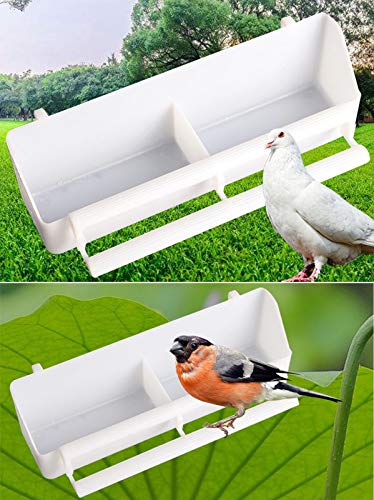 Lucky Interests 4pcs Bird Feeder, Pet Bird Food Double Plastic Seed Water Feeder Dispenser Standing Frame Plastic Food Feeder Cup for Parrots Cockatiel Pigeon Sparrow Bird Cage Bowl with 4 Bird Spoons