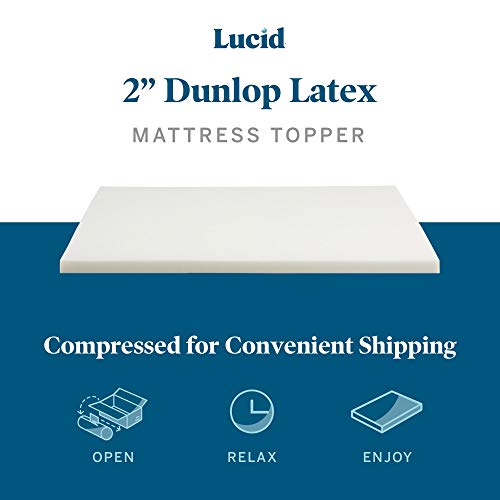 LUCID 2 Inch Dunlop Latex Mattress Topper, King