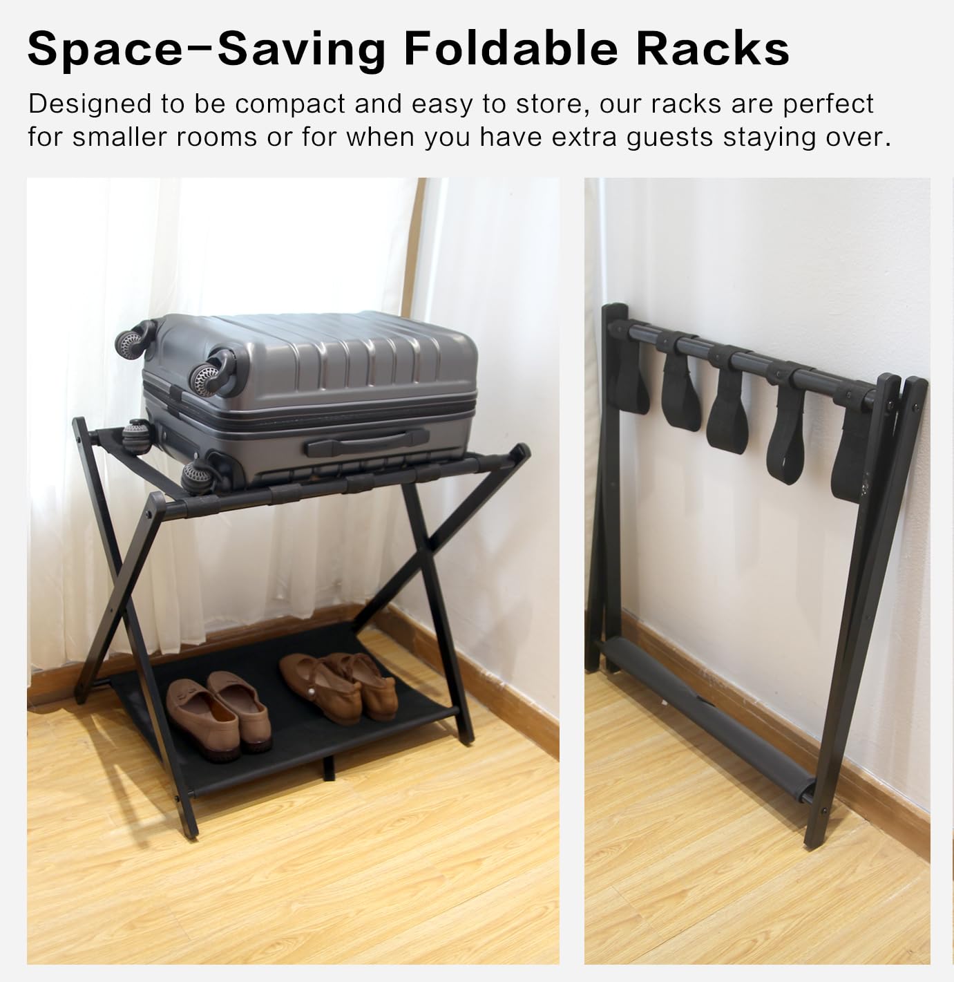 Yuihochic Luggage Rack, Pack of 2, Suitcase Stand with Fabric Storage Shelf ,for Guest Room,Bedroom,Hotel, Foldable Painted Steel Frame (Package Quantity 2)