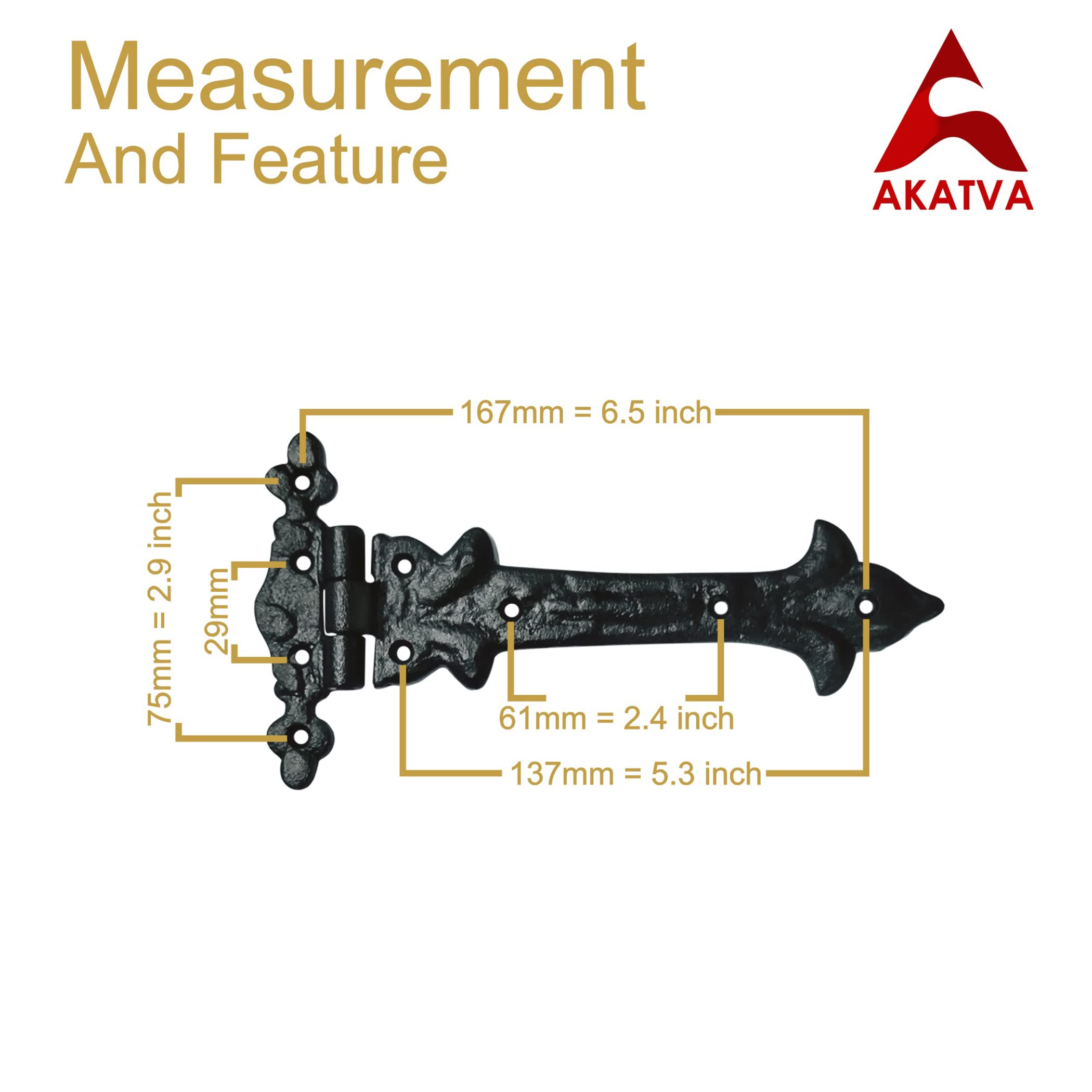 Akatva Doorbell Button with T Hinge Set – 2 Pieces Gate Hinges for Wooden Fences Heavy Duty – Bell Push Button – Doorbell Button Wired – Barn Hinges for Doors – Black Hinges – Antique Copper Finish