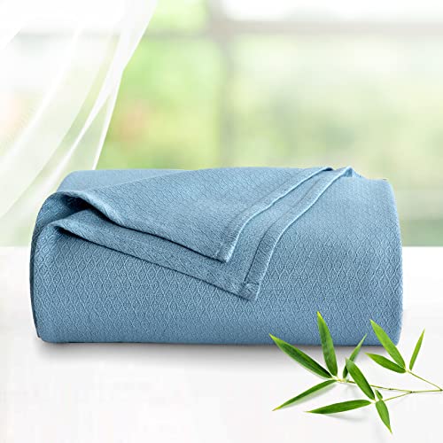 Cooling Bamboo Blankets, Queen Size Breathable Travel Summer Cool Blankets for Hot Sleeper Night Sweat,Cozy Soft Cold Throw Lightweight for Bed Couch All-Season Uses, 79"x86", Blue