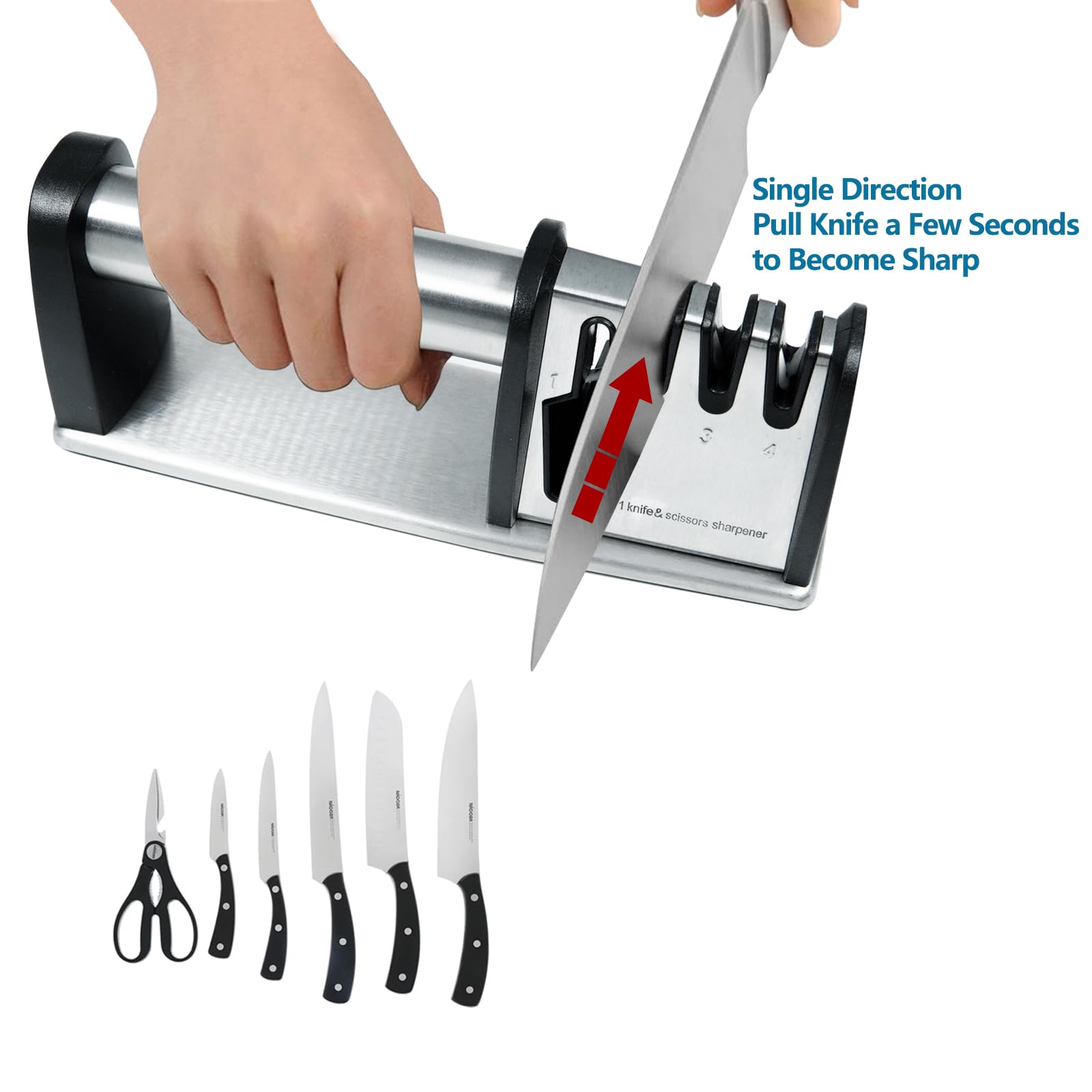 Knife Sharpeners,4 in 1 Kitchen Knife and Scissors Sharpener,Grind and Polish Knife Accessories,Manual Knife Sharpener for Ceramic and Steel Knives,Scissors,Outdoor Knives.