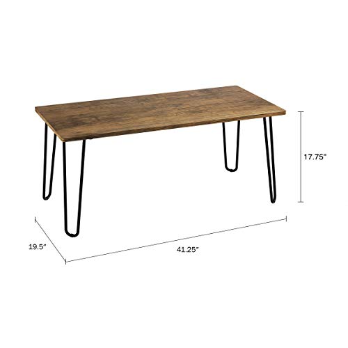 Lavish Home Coffee Table with Hairpin Legs, (L) 41.25β x (W) 19.5β x (H) 17.75β, Brown