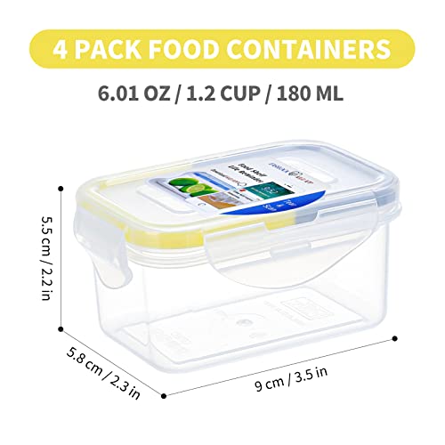 [4 PACK]6.1OZ Small Plastic Food Storage Container Set Portion Control Mini Bento Box Leaf-proof To-go Container with Lids