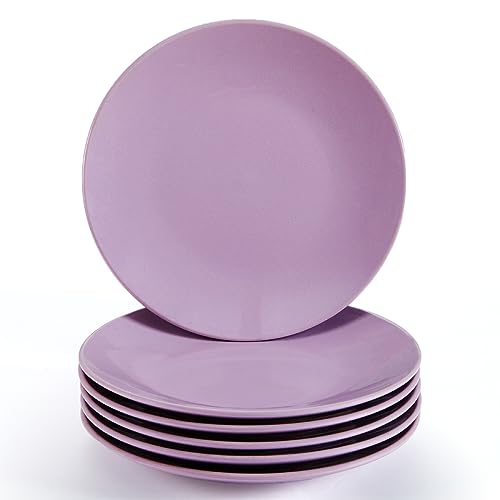 Txbewr Dinner Plates Set of 6, 8-inch Serving Ceramic Plates for Steak Pasta Salad Snacks Dessert, Easy to Clean Salad Plates Colorful Plates for Family, Party, Restaurant Use (Purple)