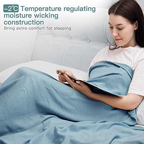 Cooling Bamboo Blankets, Queen Size Breathable Travel Summer Cool Blankets for Hot Sleeper Night Sweat,Cozy Soft Cold Throw Lightweight for Bed Couch All-Season Uses, 79"x86", Blue