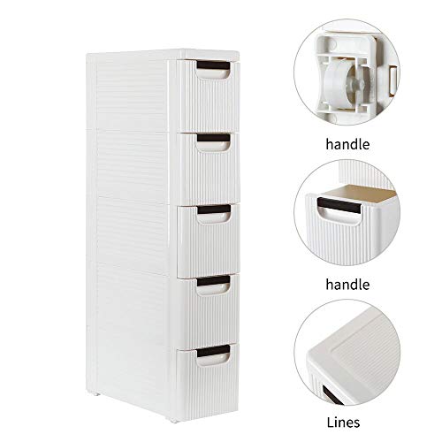 Rolling Cart Organizer Unit,Rolling Cart Organizer Unit with Wheels Narrow Slim Container Storage Cabinet for Bathroom Bedroom (5-Tire)