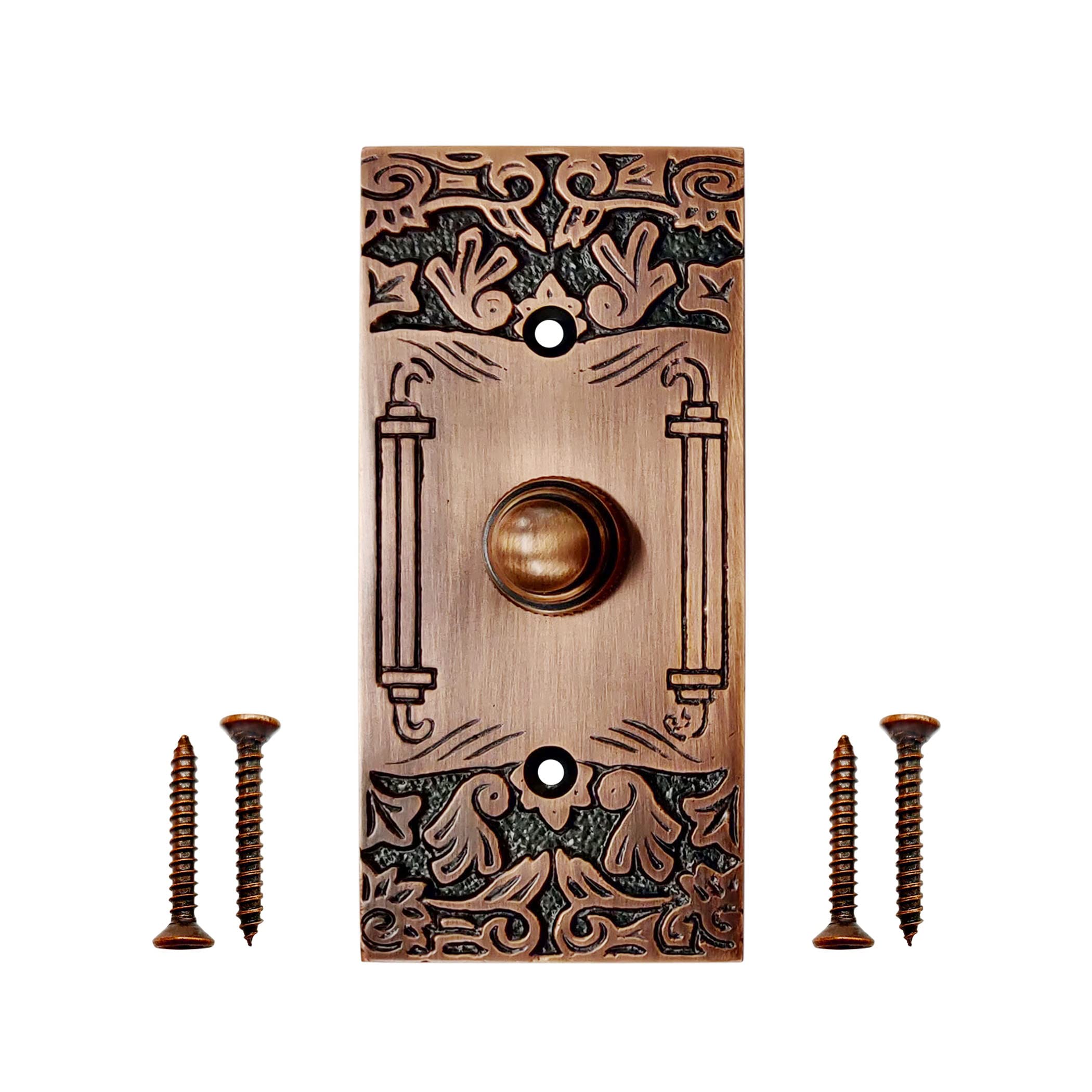Akatva Doorbell Button with T Hinge Set – 2 Pieces Gate Hinges for Wooden Fences Heavy Duty – Bell Push Button – Doorbell Button Wired – Barn Hinges for Doors – Black Hinges – Antique Copper Finish