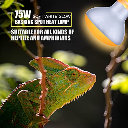 Infrared Heat lamp Basking Spot Light Bulb,LEDESIGN 75 Watt White Heat Lamp Bulbs for Reptiles and Amphibian Use, 2 Packs (White)