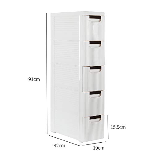 Rolling Cart Organizer Unit,Rolling Cart Organizer Unit with Wheels Narrow Slim Container Storage Cabinet for Bathroom Bedroom (5-Tire)