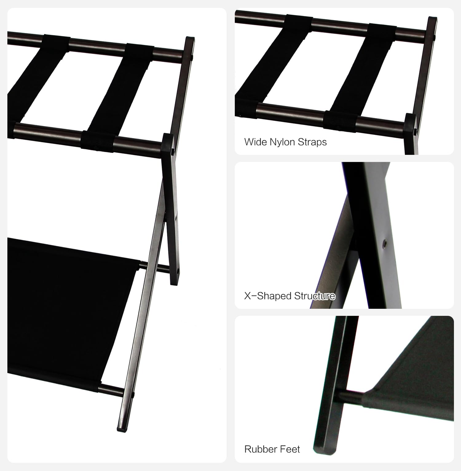 Yuihochic Luggage Rack, Pack of 2, Suitcase Stand with Fabric Storage Shelf ,for Guest Room,Bedroom,Hotel, Foldable Painted Steel Frame (Package Quantity 2)