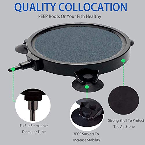 PIVBY 4.2-Inch Air Stone Disc Bubble Diffuser with Suction Cups for Oxygenation in Fresh/Saltwater Tanks, Ponds, Hydroponic, Aquaponics, and as a Decorative Airstone for Aquariums (8 PCS)