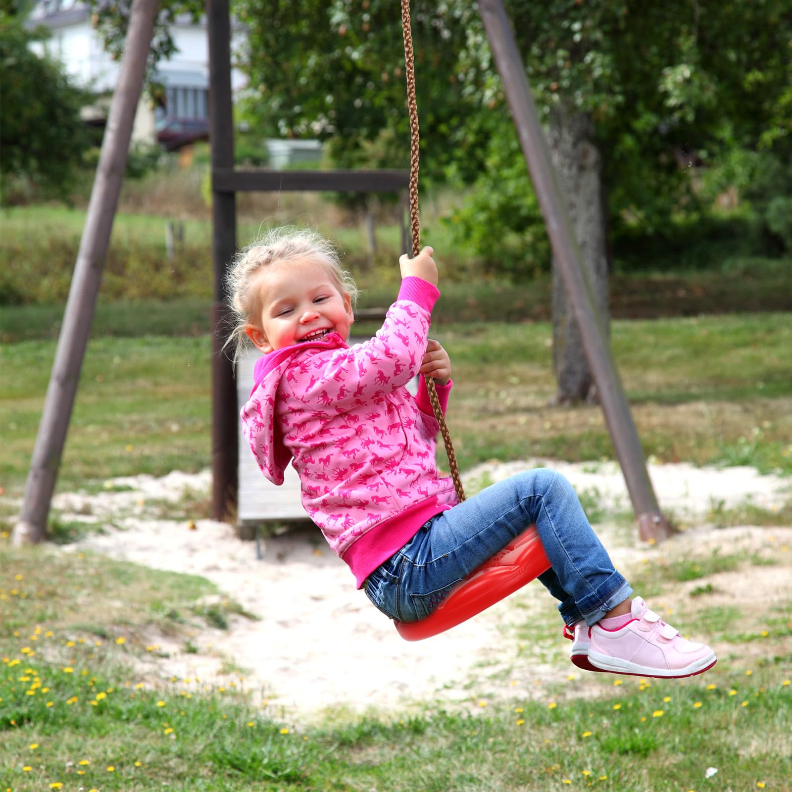 Liliful 4 Pack Strong Disc Tree Swing with Rope Kids Swing Seat with Hanging Strap and Snap Hook Disc Swings for Outside Playground Tree House Backyard Fun, Daily Exercise