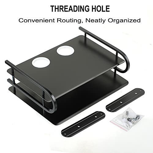 Z-COLOR Black Metal Double Wireless WiFi Router Storage Box / TV Set Box Shelf Wall Hanging Plug Board Bracket Cable Storage Organizer (Small)