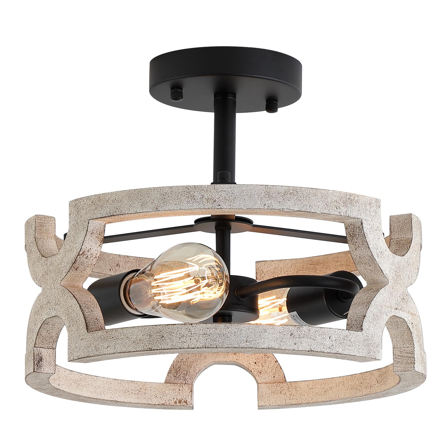 9MMML Flush Mount Ceiling Light, Wood Drum 2 Lights Ceiling Light Fixtures, Rustic Farmhouse Ceiling Lamp for Entryway Hallway Bedroom,E26