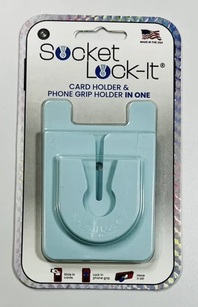 Socket locket card holder, phone grip holder in one (Aqua)