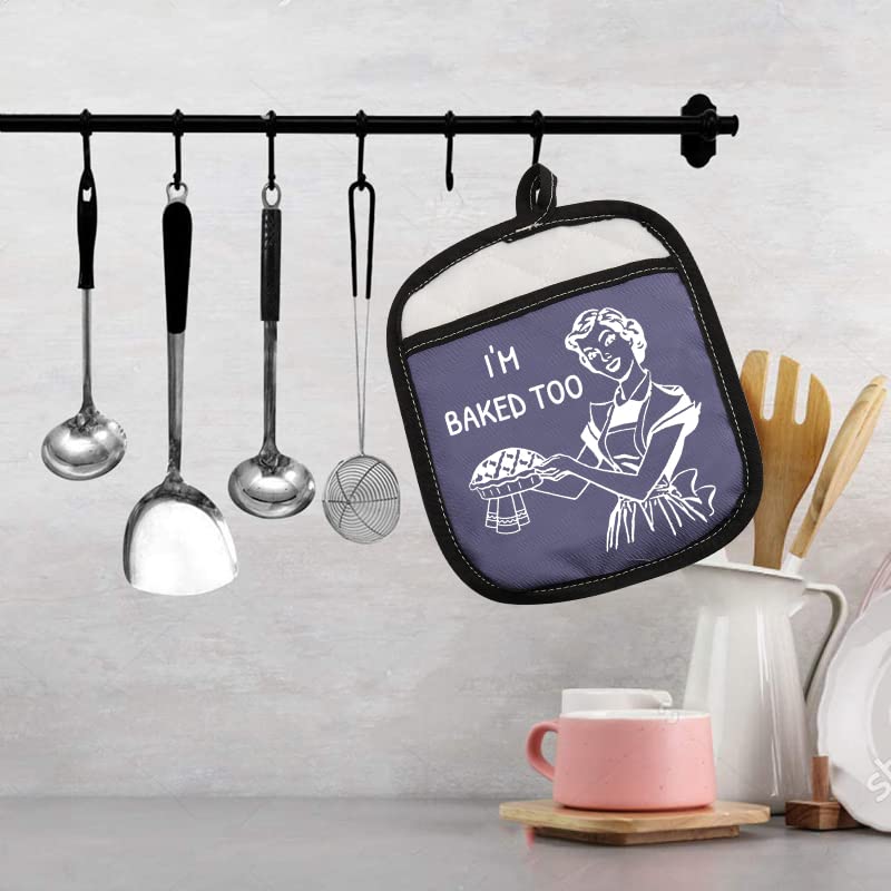 Novelty Baking Gift Heat Resistant Potholder Oven Pad with Pocket I’m Baked Too Funny Baker Gift for Mom Sister Friend (I'm Baked Too)