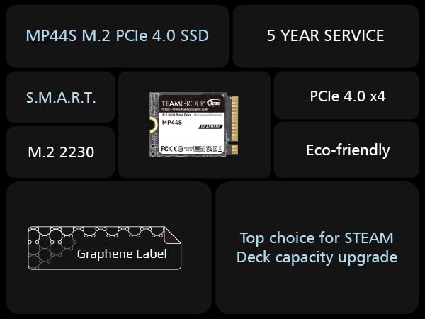 TEAMGROUP MP44S SSD 1TB SLC Cache Gen 4x4 M.2 2230 PCIe 4.0 NVMe Steam Deck ASUS ROG Ally Mini PCs R/W Speed up to 5000/3500 MB/s TM5FF3001T0C101