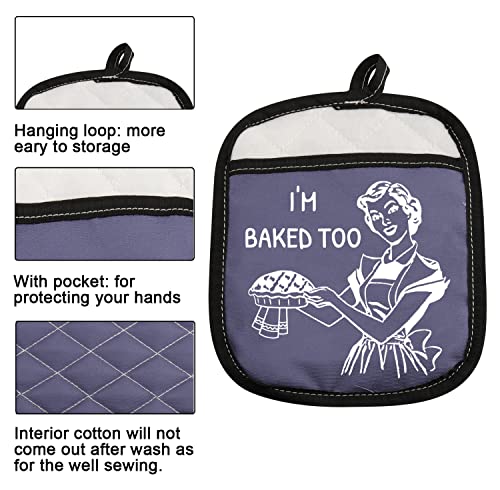 Novelty Baking Gift Heat Resistant Potholder Oven Pad with Pocket I’m Baked Too Funny Baker Gift for Mom Sister Friend (I'm Baked Too)