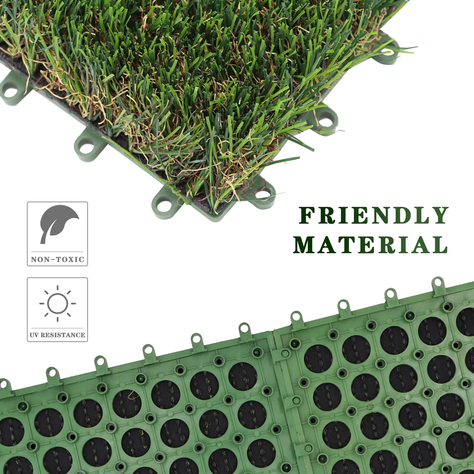 CJNLON 12"x12" Artificial Grass Tiles, 9 Packs Self-draining Fake Grass Turf Tiles Set for Flooring Decor, Dog Pads Indoor Outdoor 1.57'' in Pile Height