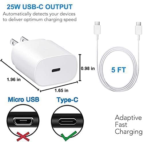 Samsung S23 Super Fast Charger,25 Watt PD USB C Type C Charger for Samsung Galaxy S22/S22 Plus/S22 Ultra 5G/A14/Z Flip 3/S21/S21 Plus/S21 Ultra 5G/S20/S20 Plus/S20 Ultra,with 5-ft USB C to USB C Cable