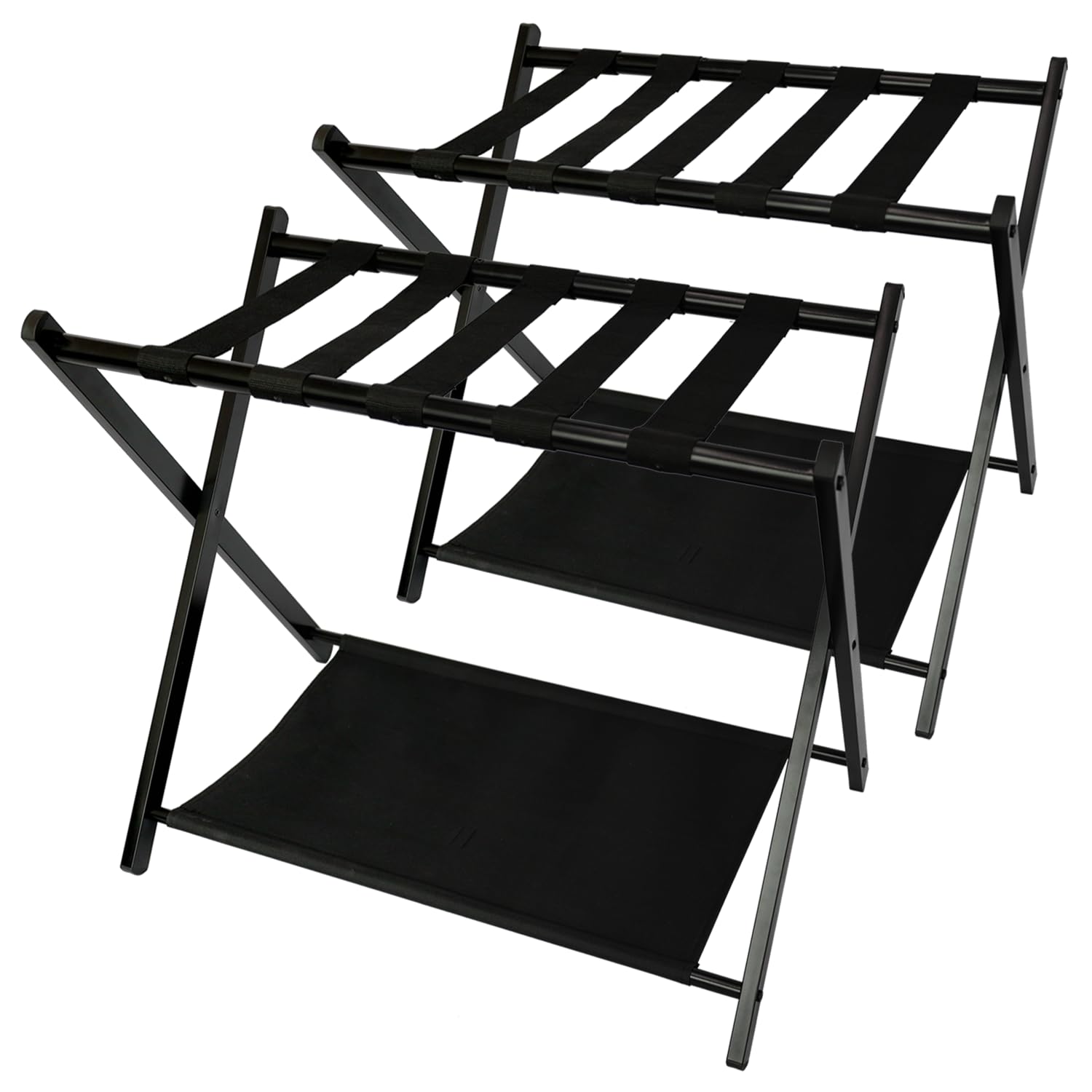 Yuihochic Luggage Rack, Pack of 2, Suitcase Stand with Fabric Storage Shelf ,for Guest Room,Bedroom,Hotel, Foldable Painted Steel Frame (Package Quantity 2)