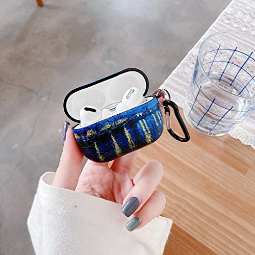 Clouds Compatible AirPods Pro (First Generation) TPU Case Cover with Keychain, Cute Soft Protective AirPods Accessories Shockproof -The Starry Night Over The Rhone Van Gogh