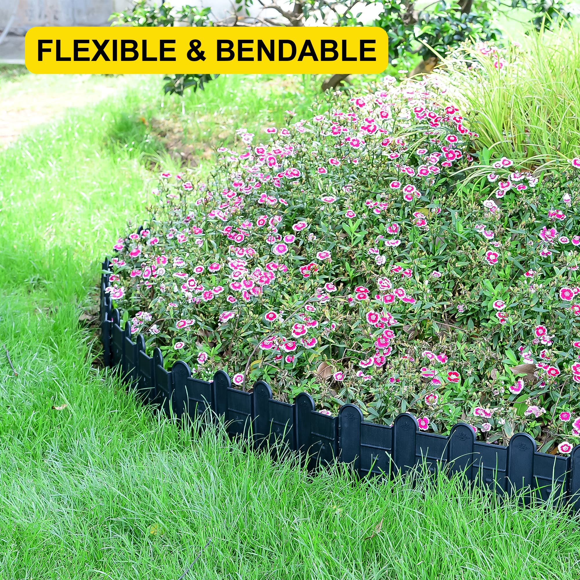 AUKAR No-Dig Landscape Edging, 5.5 inch Tall Decorative Plastic Edging Fence Garden Border, 9.65ft, 6pcs, Black