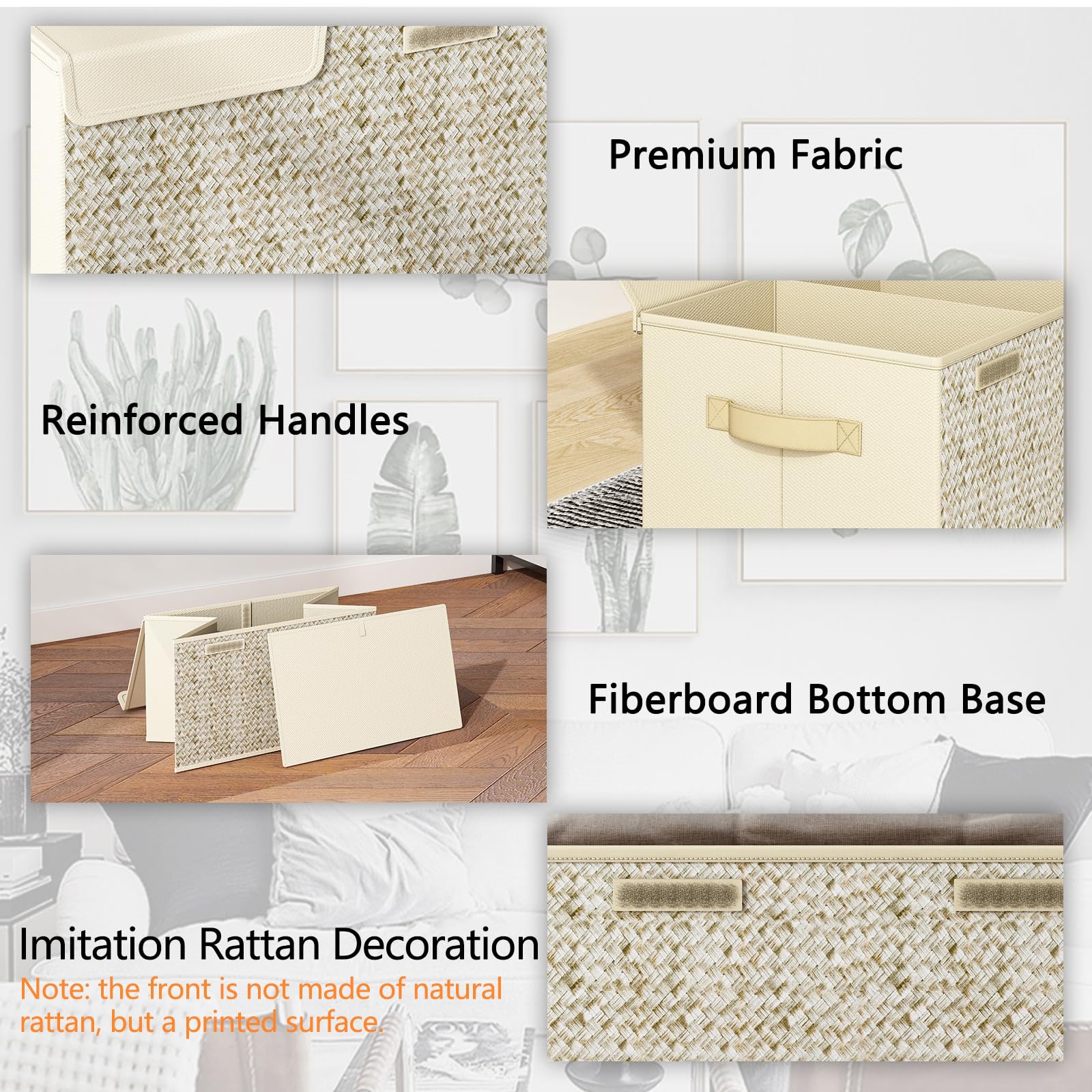 Wisdom Star 4 Pack Large Storage Bins with Double Lids & Handles, Collapsible Fabric Storage Cube Bin Basket with Removable Divider, Foldable Closet Organizer Clothing Shelf Basket, Beige