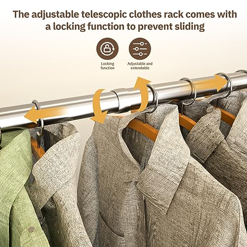 Homde Closet Organizer Storage System with 2 Storage Drawers and 3 Expandable Stainless Steel Hanger Rods,Bamboo Clothing Garment Rack,Freestanding Wardrobe Closet for Bedroom,White