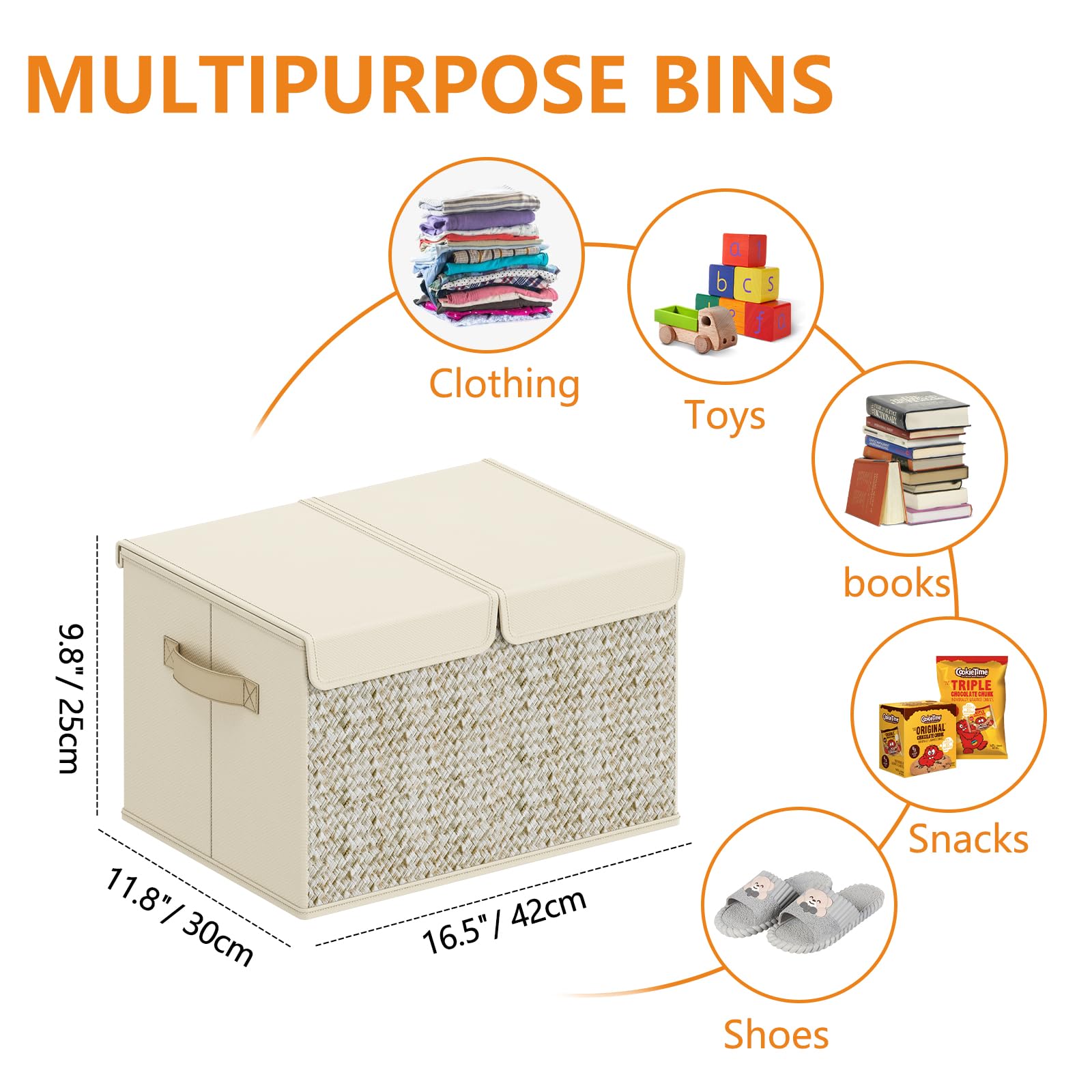 Wisdom Star 4 Pack Large Storage Bins with Double Lids & Handles, Collapsible Fabric Storage Cube Bin Basket with Removable Divider, Foldable Closet Organizer Clothing Shelf Basket, Beige