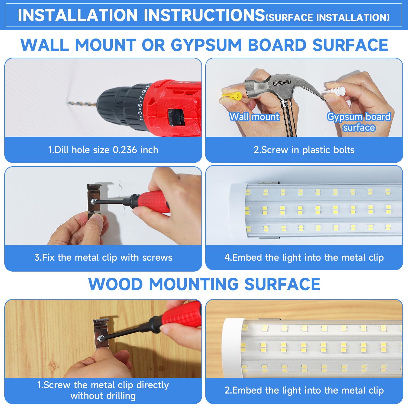 Phiwicsh 8FT LED Shop Light, U Shape 125W Integrated LED Tube Light, 6500K Clear White, 20000LM Super Bright LED Lighting, Flush Mount/Hanging Linkable LED Ceiling Lights for Garage, Plug&Play,6 Pack