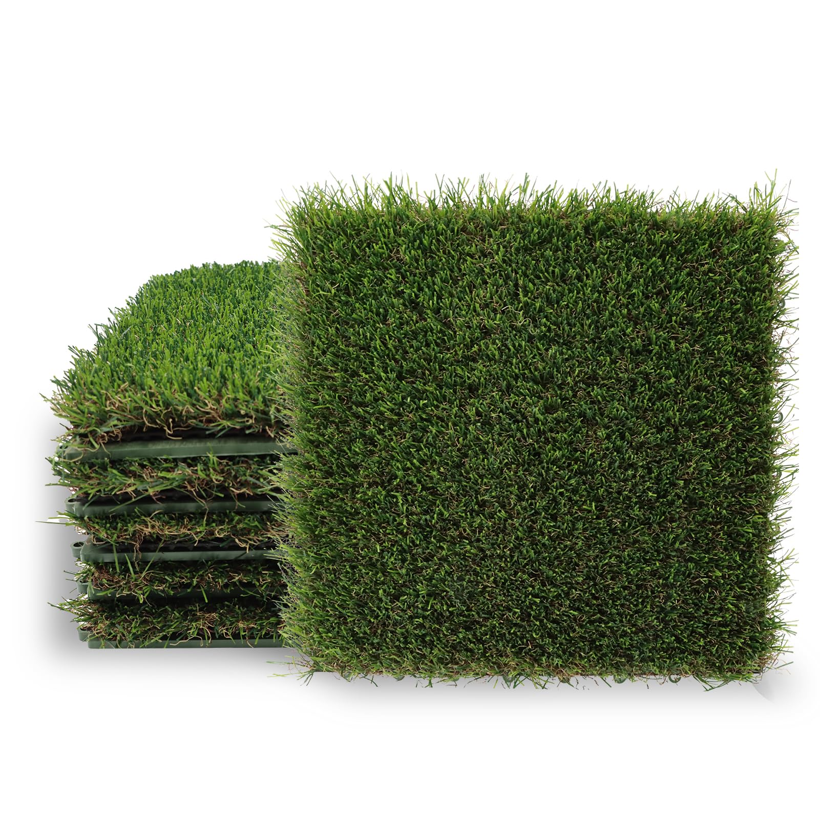 CJNLON 12"x12" Artificial Grass Tiles, 9 Packs Self-draining Fake Grass Turf Tiles Set for Flooring Decor, Dog Pads Indoor Outdoor 1.57'' in Pile Height
