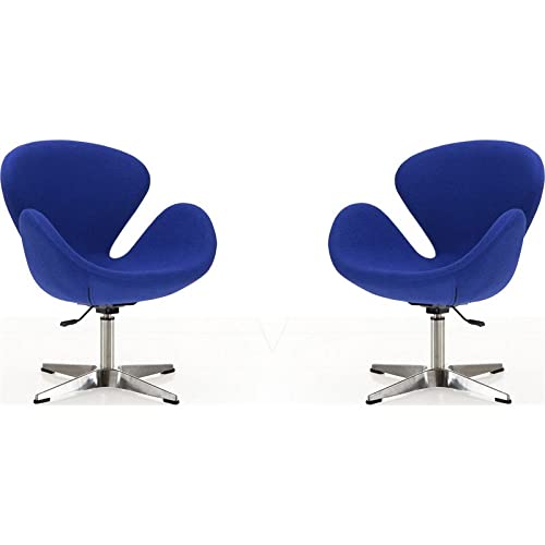 column M Raspberry Mid Century Modern Living Room Round Seat Leather Accent Chair, 22", Set of 2, Blue