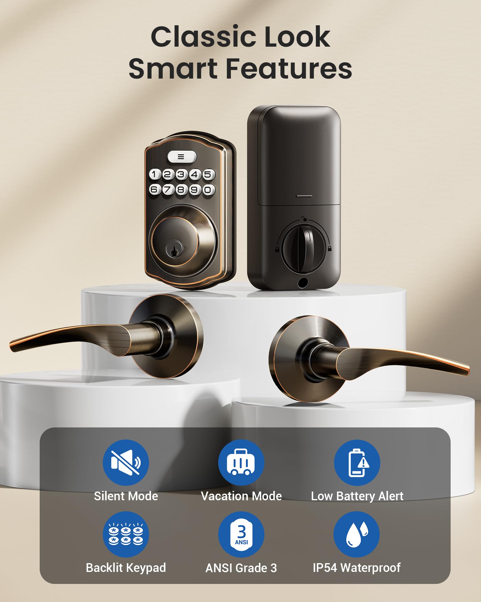 Veise Keyless Entry Door Lock with 2 Lever Handles - Electronic Keypad Deadbolt, Easy Installation Digital Smart Front Door Lock Set, Oil Rubbed Bronze