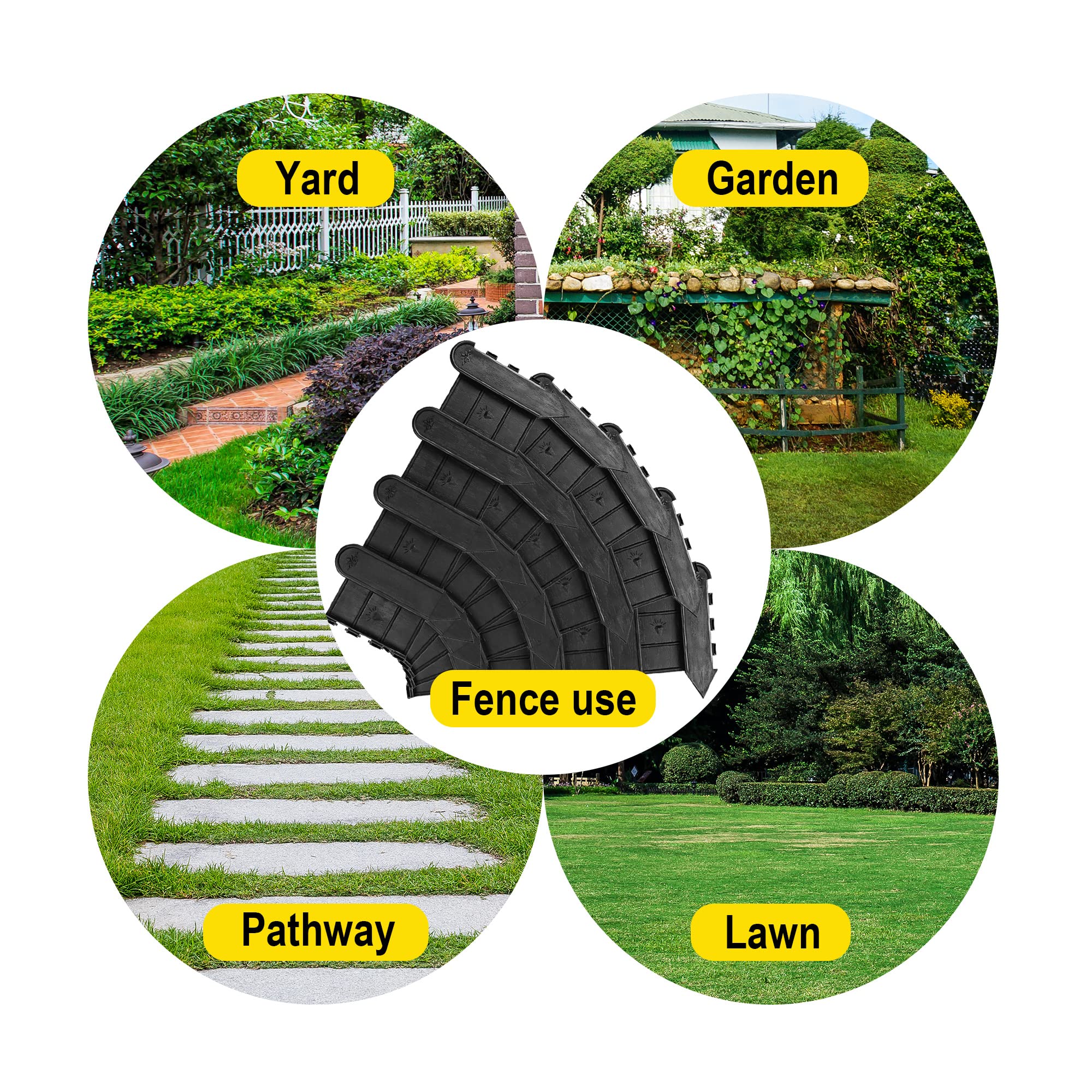AUKAR No-Dig Landscape Edging, 5.5 inch Tall Decorative Plastic Edging Fence Garden Border, 9.65ft, 6pcs, Black