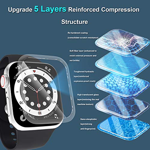 [2 Pack] Tempered Glass Screen Protector 44mm Compatible for Apple Watch Series 6/SE/5/4, EWUONU Full Coverage Waterproof 3D Curved Edge Anti-Scratch Bubble Free HD Clear Screen Film for iWatch Accessories(44mm)