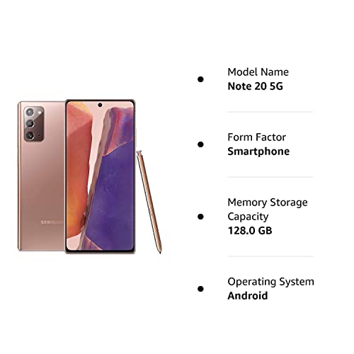 Samsung Electronics Galaxy Note 20 5G N981U Android Cell Phone, US Version, 128GB of Storage, Mobile Gaming Smartphone, Long-Lasting Battery, T-Mobile Locked - (Renewed)
