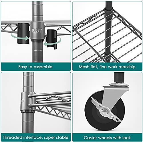 WDT Rolling Garment Rack with Wheels, Large Heavy Duty Clothing Rack with 3 Tier Shelves, Adjustable Metal Garment Closet Organizer Rack for Hanging Clothes, 35"L x 18"W x 74.4"H