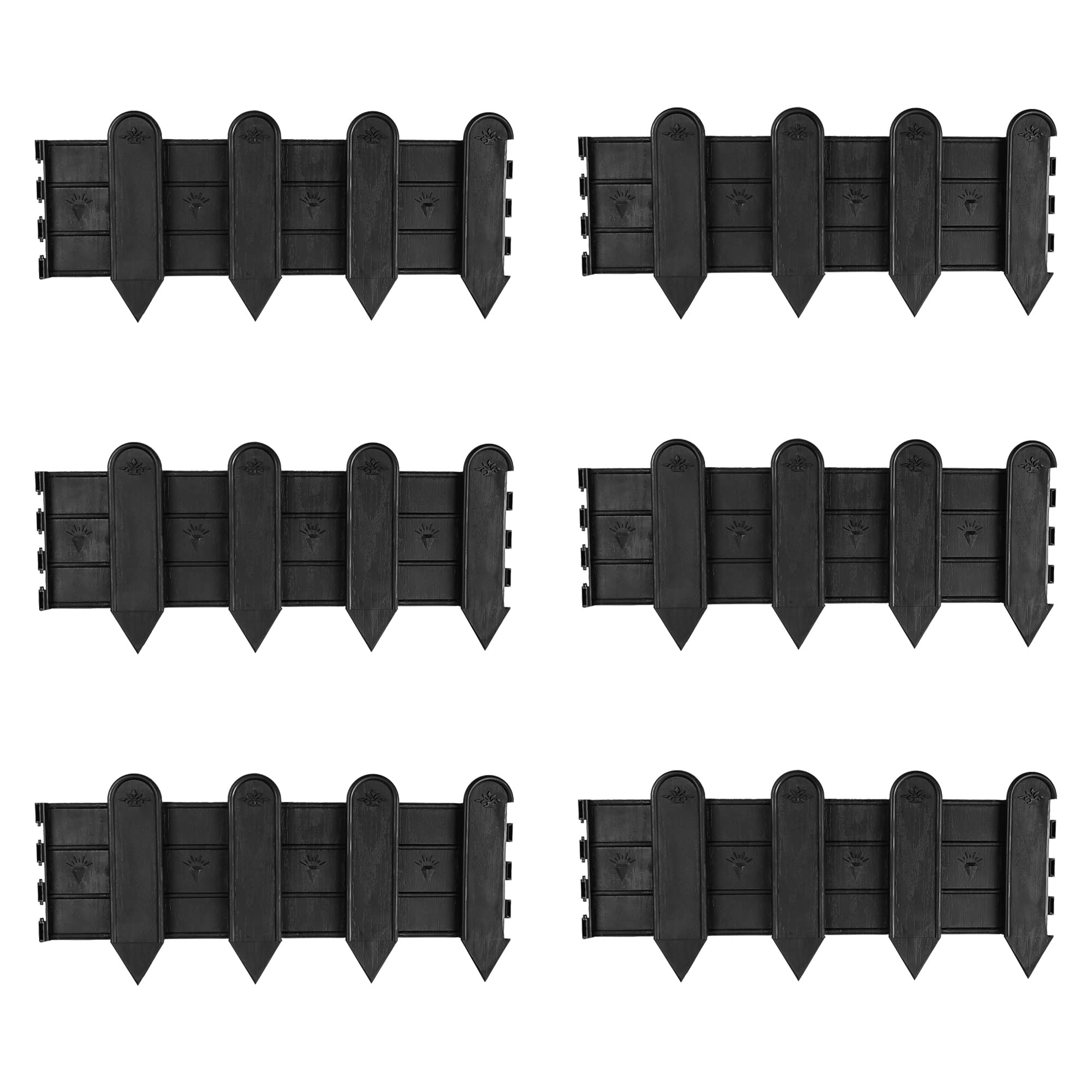 AUKAR No-Dig Landscape Edging, 5.5 inch Tall Decorative Plastic Edging Fence Garden Border, 9.65ft, 6pcs, Black