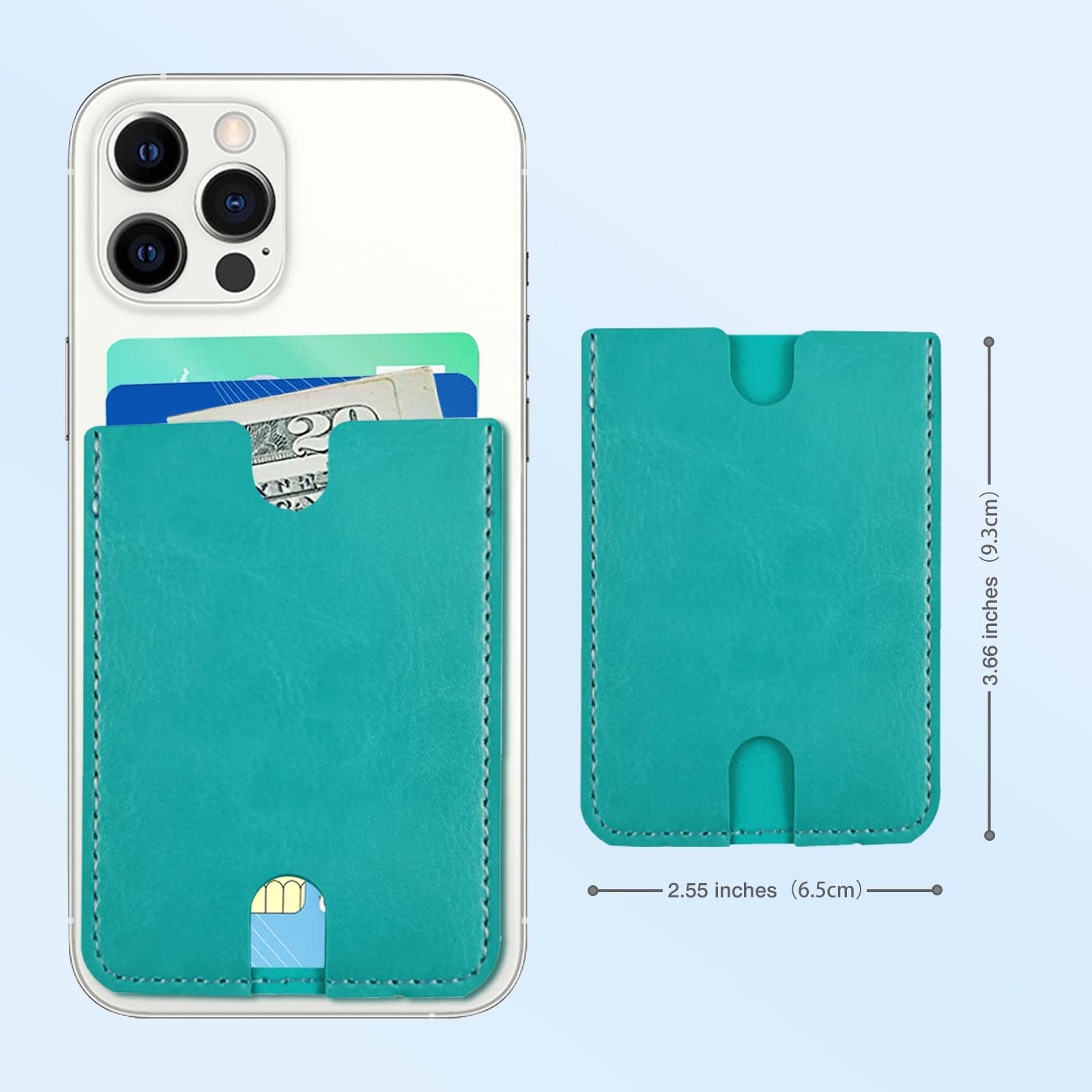 3 Pack Phone Card Holder for Back of Phone, Leather Phone Wallet Stick On, Credit Card Holder for Phone Case Compatible with iPhone, Samsung, Android and All Cell Phone (Tiffany Blue)