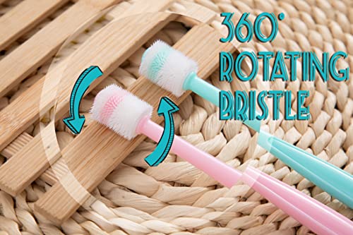 Emmeliestella Small dog & Cat Toothbrush 360 Degree Soft Silicone, Cat Dental Care, Pet Toothbrush, Oral Hygiene, Easy to Handle, Deep Clean, Independent Packaging, light sky blue & light pink (3 PCS)