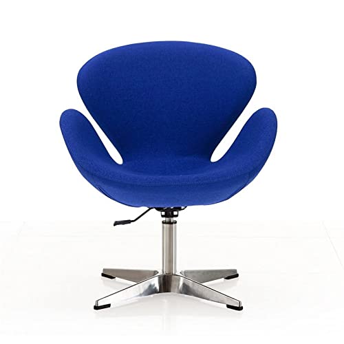 column M Raspberry Mid Century Modern Living Room Round Seat Leather Accent Chair, 22", Set of 2, Blue