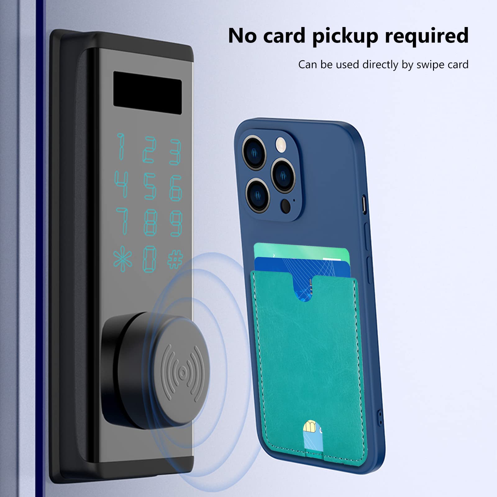 3 Pack Phone Card Holder for Back of Phone, Leather Phone Wallet Stick On, Credit Card Holder for Phone Case Compatible with iPhone, Samsung, Android and All Cell Phone (Tiffany Blue)