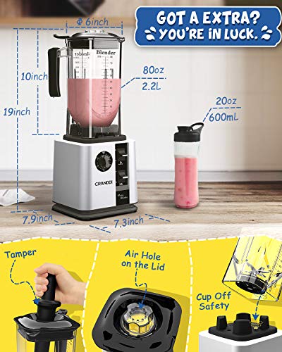CRANDDI Professional Commercial Blender 1800W, 80oz BPA-Free jar, High-Speed blenders for Shakes and Smoothies, Variable Speed, Self-Cleaning, K95-S