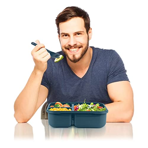 Iteryn Bento Box, Bento Box for Adults, 49 OZ 3 Compartments Bento Lunch Box with Spoon & Fork, Leakproof Bento Box, Microwave Safe