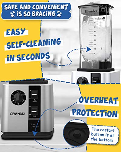 CRANDDI Professional Commercial Blender 1800W, 80oz BPA-Free jar, High-Speed blenders for Shakes and Smoothies, Variable Speed, Self-Cleaning, K95-S