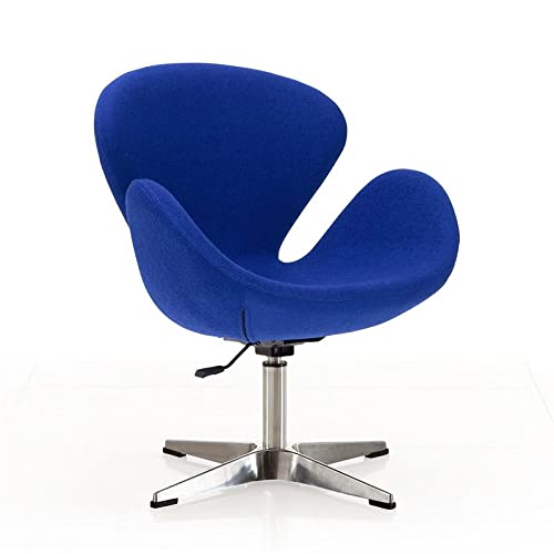 column M Raspberry Mid Century Modern Living Room Round Seat Leather Accent Chair, 22", Set of 2, Blue