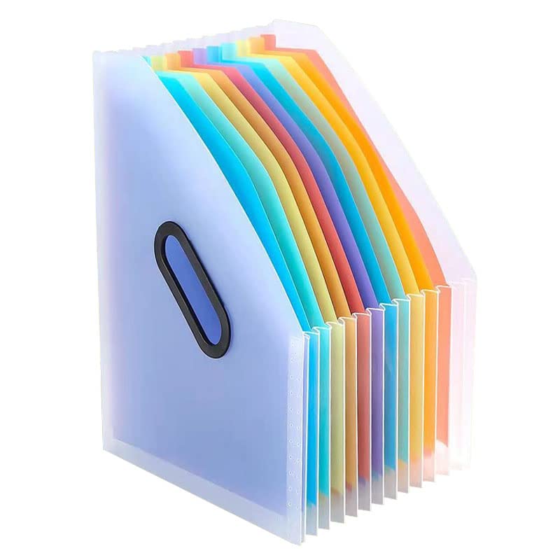 13 Pockets Vertical Expanding File Folder Portable Accordion File Organizer A4 Letter Size Bill Filing Bag Paper Document Receipt Storage Box for Home & Office & School (White with Rainbow)
